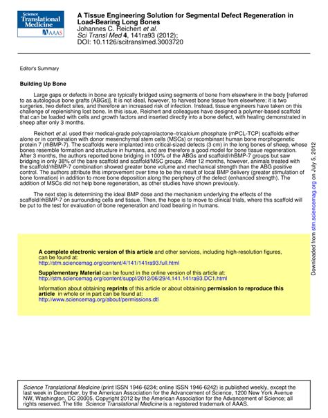 Pdf A Tissue Engineering Solution For Segmental Defect Regeneration In Load Bearing Long Bones