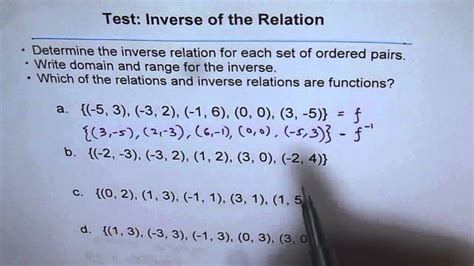 Inverse Function Ordered Pairs Test Youtube