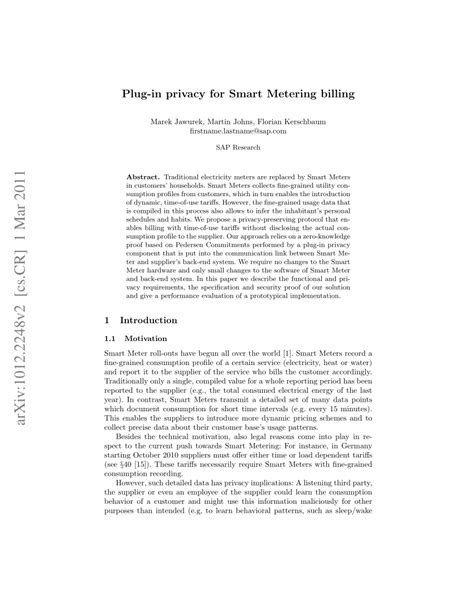 Pdf Plug In Privacy For Smart Metering Billing