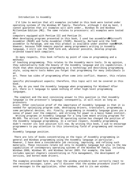 Introduction To Assenbly Pdf Microsoft Windows Computer Programming Introduction To Assenbly Pdf Microsoft Windows Computer Programming