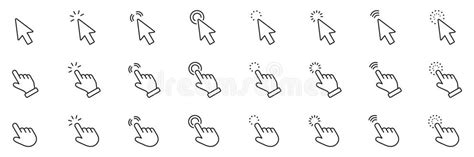 Cursor And Pointer Line Icon Set Hand Click And Mouse Arrow Outline