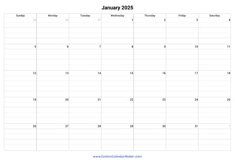Printable January 2025 Calendar With Lines Edith Blankenship