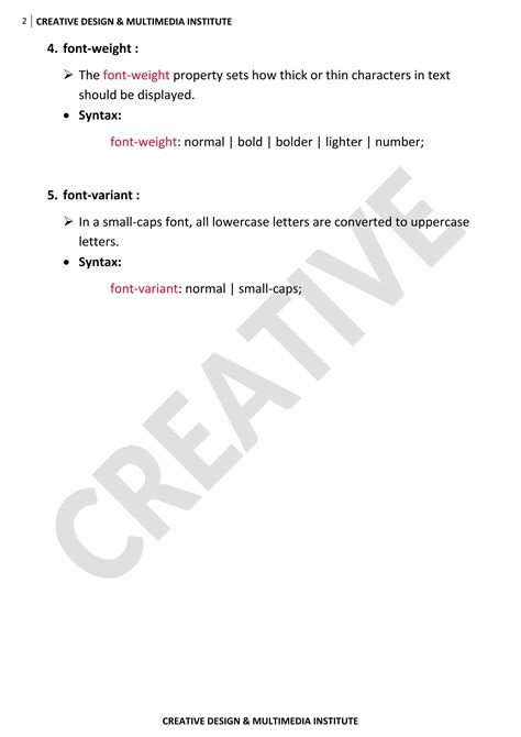 Learn Css Font Text From This Pdf Provided By Creative Design And Multimedia Institute Pdf