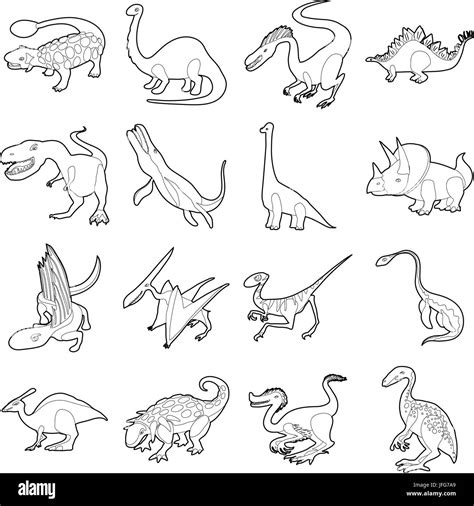 Dinosaur Types Icons Set Outline Style Stock Vector Image And Art Alamy