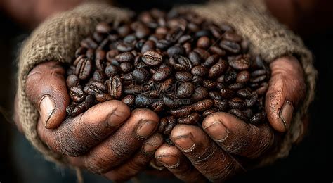 커피 원두를 양손으로 잡고 있습니다