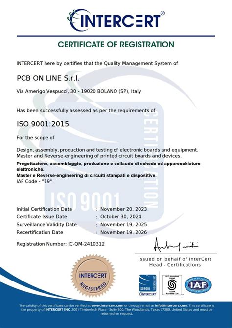 Certification Iso 90012015 Pcb Online Srl