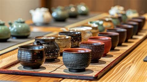 A Table Set With Traditional Japanese Tea Pots And Cups Ready For