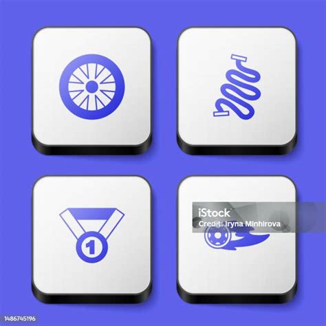 자동차 레이싱 트랙 메달 및 휠 화재 불꽃 아이콘에 대한 합금 휠을 설정합니다 흰색 사각형 버튼입니다 벡터 1에 대한 스톡 벡터 아트 및 기타 이미지 Istock