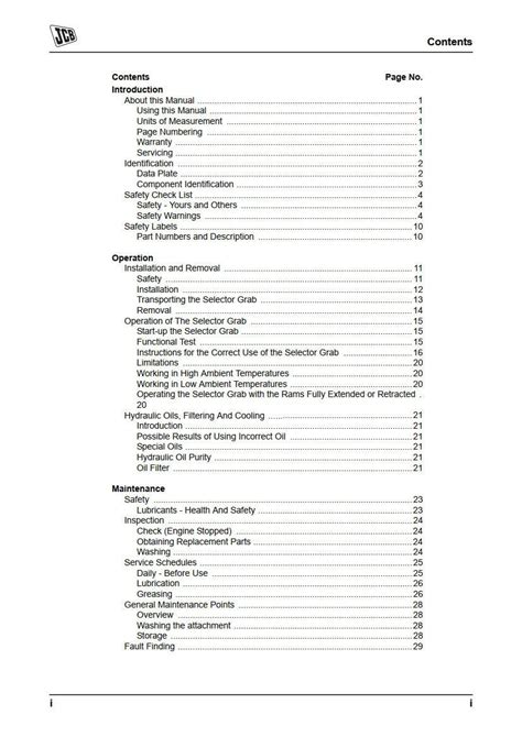 JCB SELECTOR GRAB OPERATOR MANUAL Parts Manuals