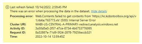 issues connecting power bi to kobo via synchronous export link data