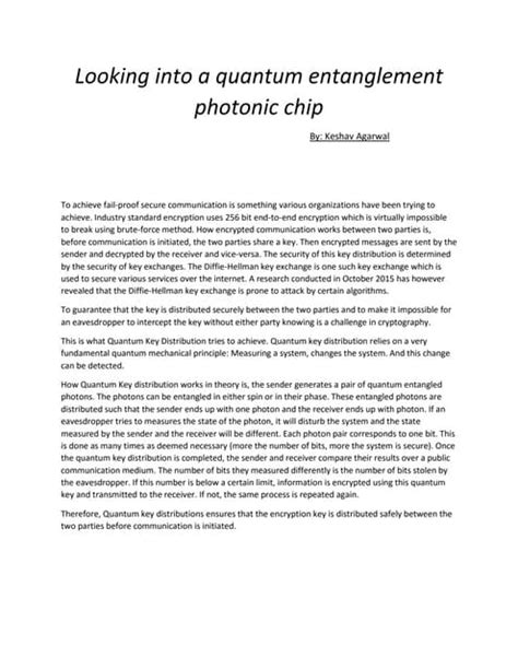 Looking Into A Quantum Entanglement Photonic Chip Pdf