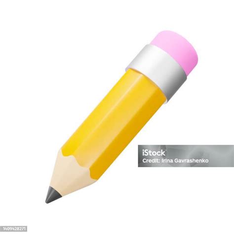 연필 3d 아이콘 벡터 일러스트 레이 션 분홍색 지우개가있는 노란색 연필 투명한 배경의 격리된 개체 교육에 대한 스톡 벡터 아트