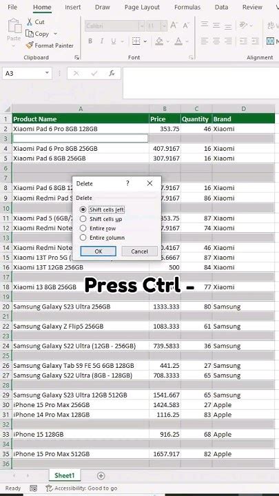 Delete All Blank Rows With Excel Shortcut Keys Shorts Excel