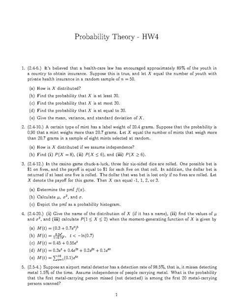 HW It Is A Homework Of Probability Probability Theory HW Its Believed That A