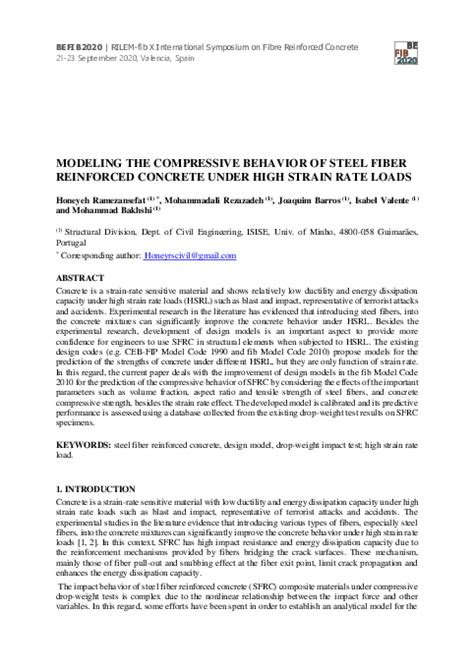 Pdf Modeling The Compressive Behavior Of Steel Fiber Reinforced Concrete Under High Strain