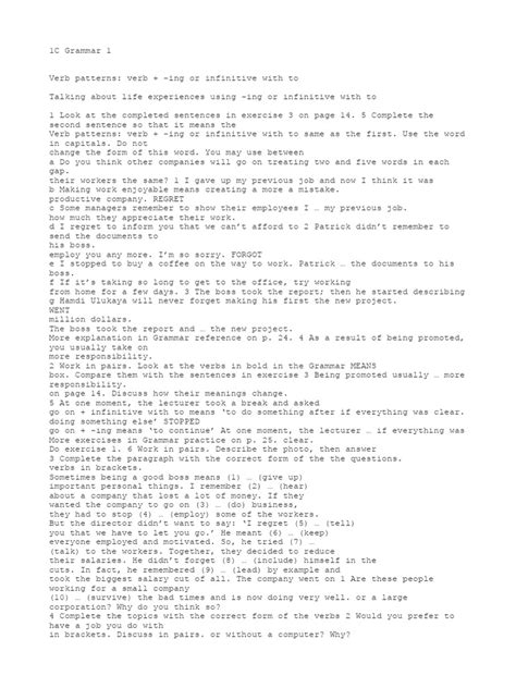 Verb Patterns Pdf Syntax Grammar