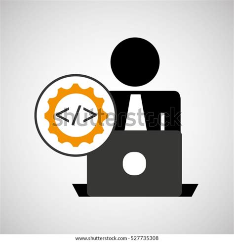 Silhouette Programmer Working Laptop Coding Icon Stock Vector Royalty