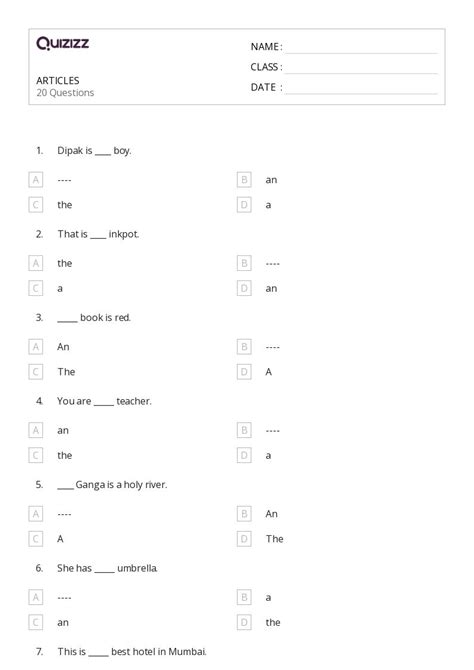 50 Articles Worksheets For 6th Class On Quizizz Free And Printable