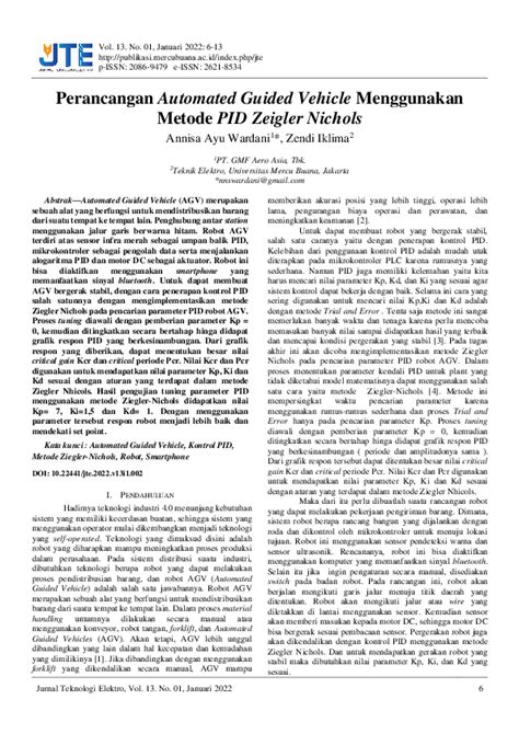 Pdf Rancang Bangun Automated Guided Vehicle Menggunakan Metode Pid Zeigler Nichols
