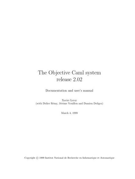 The Objective Caml System Release 2 02 The Caml Language Inria