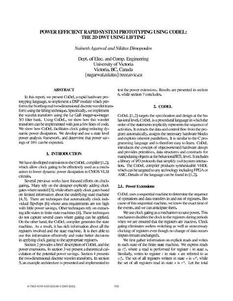 Pdf Power Efficient Rapid System Prototyping Using Codel The 2d Dwt Using Lifting