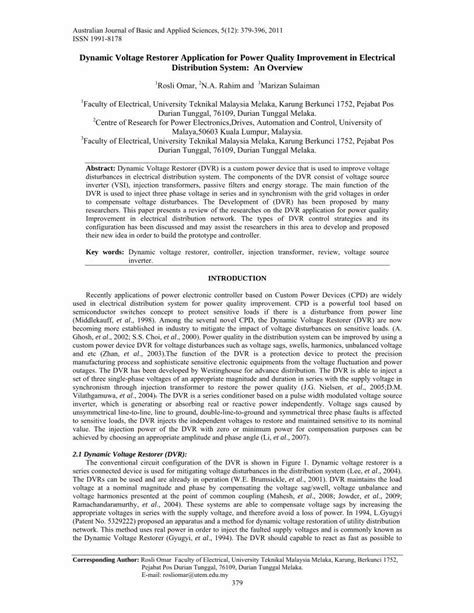 pdf dynamic voltage restorer application for power quality