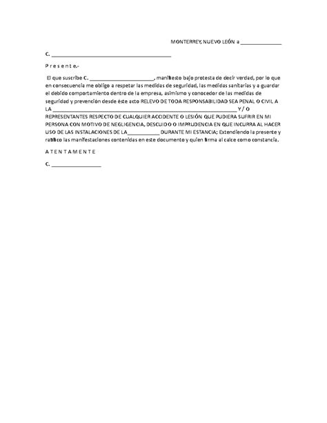 Carta De Deslinde De Responsabilidad