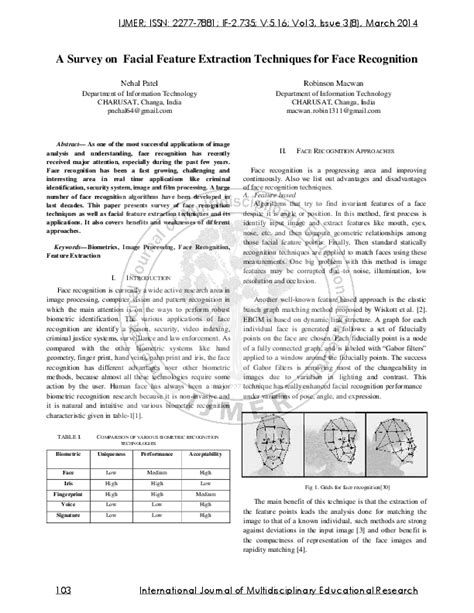 Pdf A Survey On Facial Feature Extraction Techniques For Face Recognition