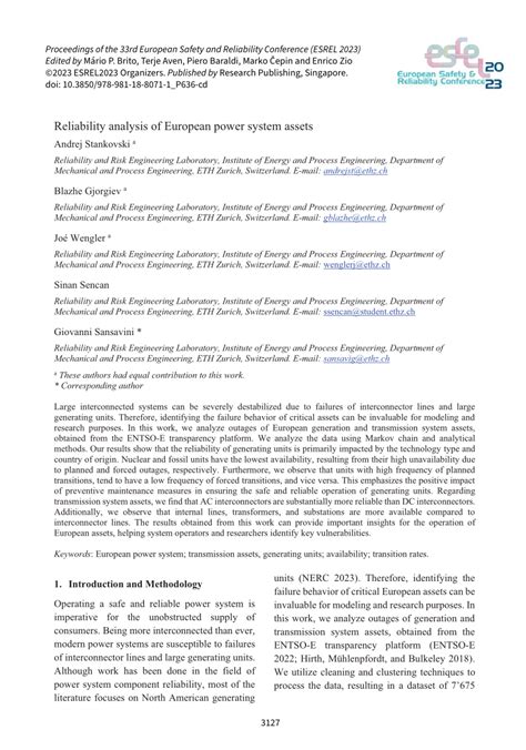 pdf reliability analysis of european power system assets