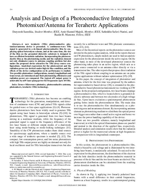 Pdf Analysis And Design Of A Photoconductive Integrated Photomixer