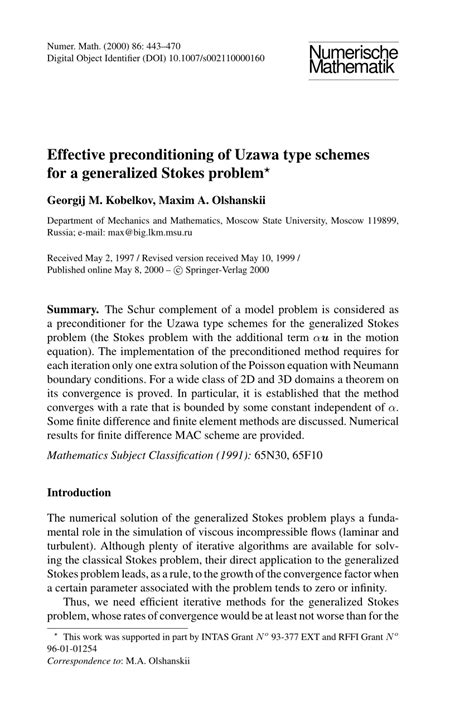 Pdf Effective Preconditioning Of Uzawa Type Schemes For Generalized