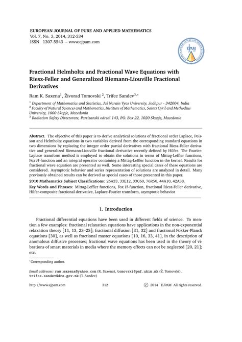Pdf Fractional Helmholtz And Fractional Wave Equations With Riesz Feller And Generalized