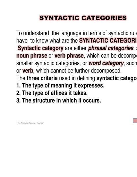 Syntactic Categories By Dr Shadia Yousef Banjarppt Compatibility