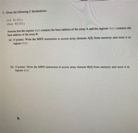 solved 5 given the following c declarations int a[10]
