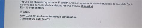 Solved Use The Humble Equation For F ﻿and The Archie