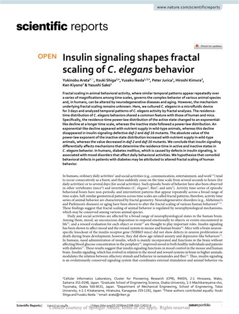 Pdf Insulin Signaling Shapes Fractal Scaling Of C Elegans Behavior