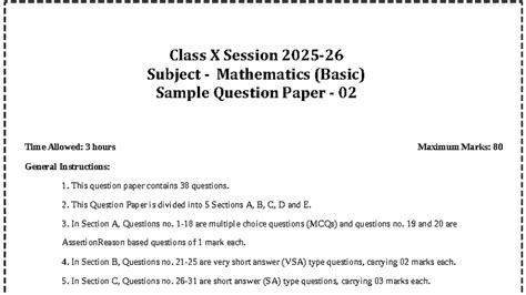 Class X Mathematics Basic Sample Question Paper 02 3 Hours 80