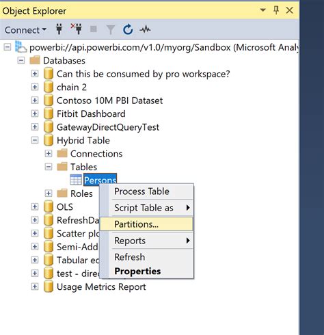 refresh tables and partitions in power bi using ssms