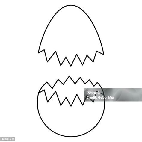 금이 간 달걀 껍질 스케치 닭 알에서 두 껍질 벡터 그림입니다 어린이를위한 색칠 공부책 달걀 껍질 파편 지그재그 가장자리 낙서 스타일 격리된 흰색 배경입니다 달걀에 대한