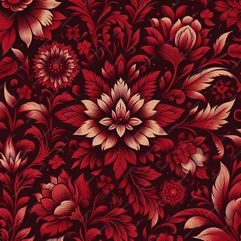 Traditional Floral Patterns Ruby Red Premium Ai Generated Vector