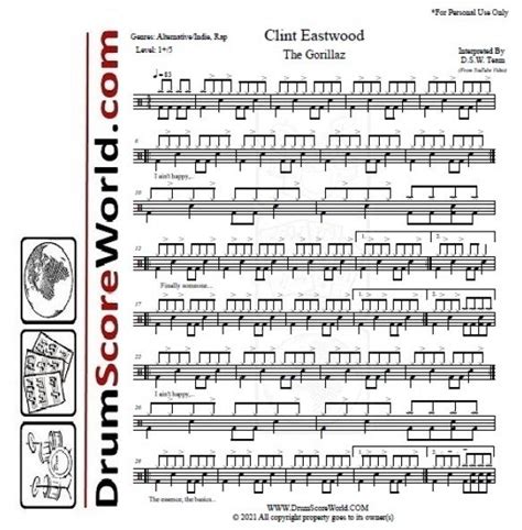 Clint Eastwood Gorillaz Drum Sheet Music
