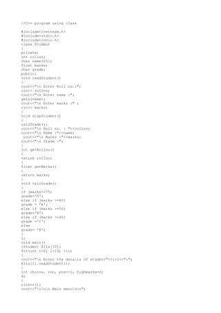 C Program Using Class TXT Programming Languages Computing