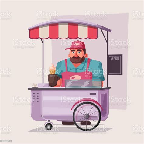 길거리 음식이 나 패스트 푸드 호커 공급 업체 트럭입니다 만화 벡터 일러스트 레이 션 얼음에 대한 스톡 벡터 아트 및 기타 이미지 얼음 판매 거래자 Istock