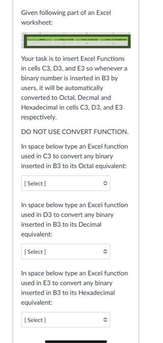 given following part of an excel worksheet your task