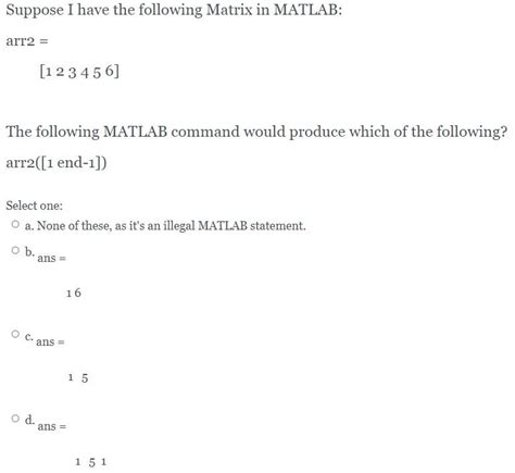 Solved Suppose I Have The Following Matrix In Matlab Arr2