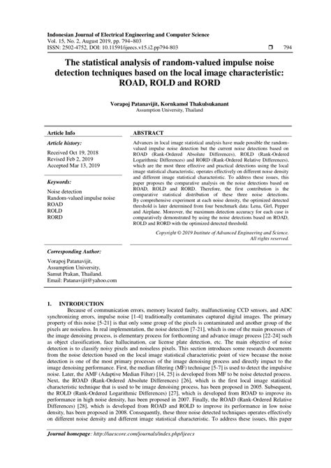 Pdf The Statistical Analysis Of Random Valued Impulse Noise Detection