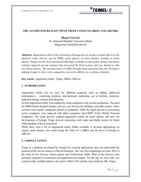 Pdf The Augmented Reality Pivot From Tango To Arkit And Arcore