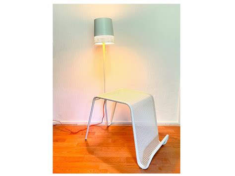 vintage ikea side table with lighting and magazine compartment