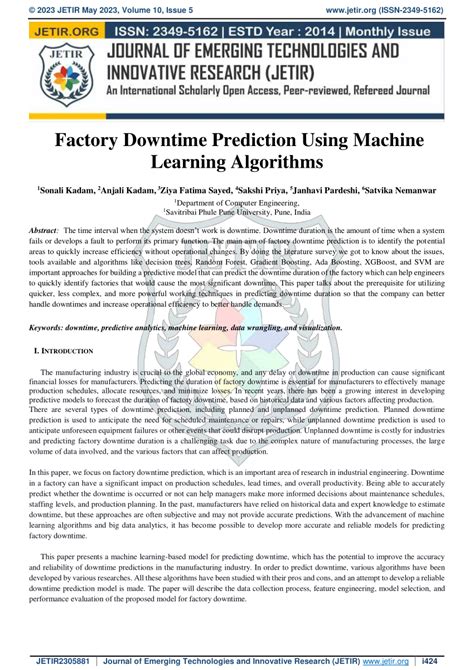 Pdf Factory Downtime Prediction Using Machine Learning Algorithms