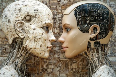 Digital Wiring Ai Interaction Neural Interface Cognitive Glow And Synaptic Wiring Two Humanoid